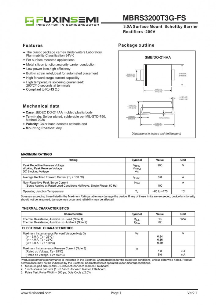 MBRS3200T3G-FS datasheet page 1