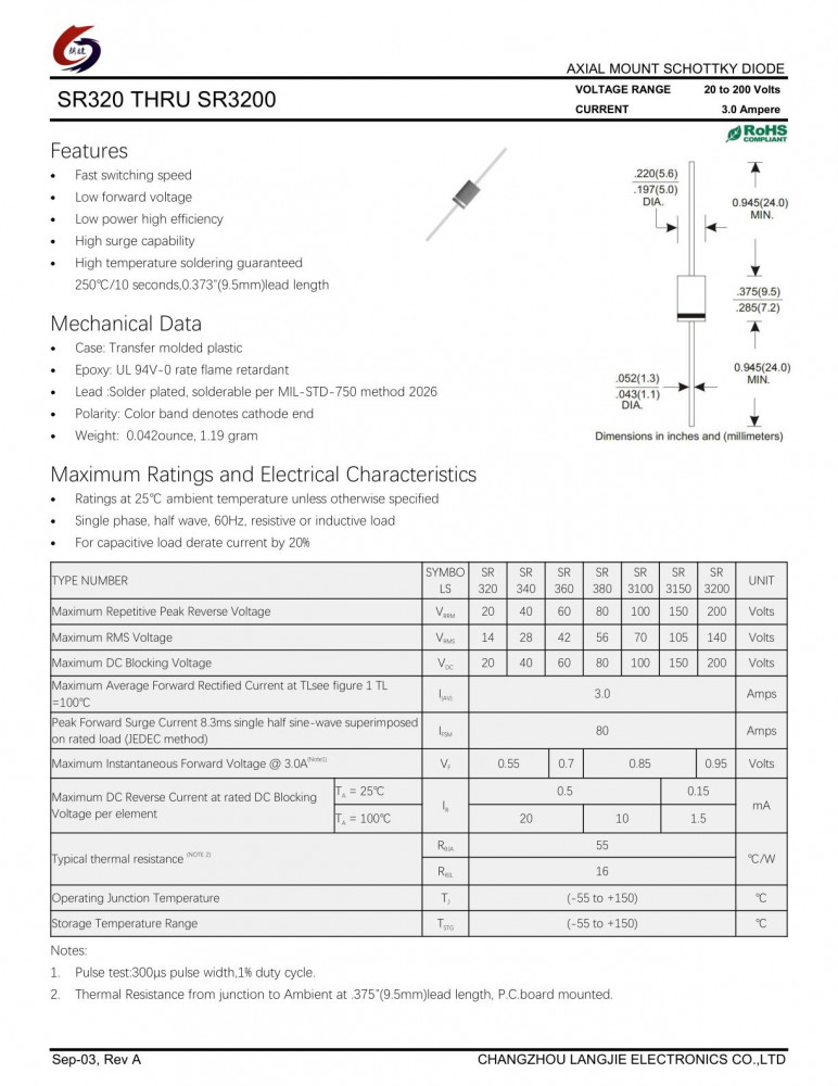 LangJie SR340 datasheet page 1