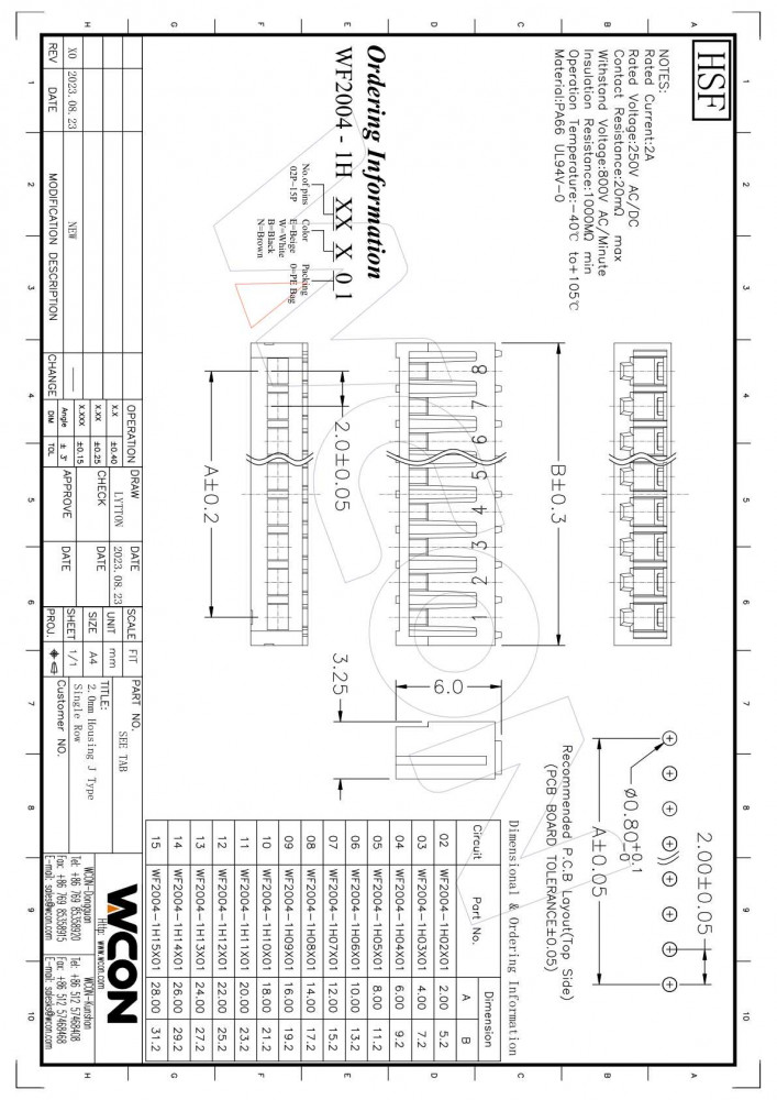 Wcon WF2004-1HXXX01 technical drawing preview