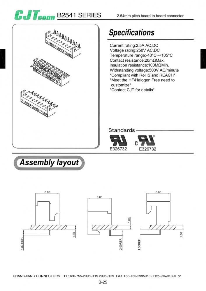 CJT B2541AW-3P technical document page 1