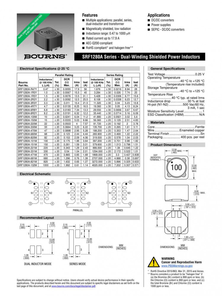SRF1280A-101M datasheet page 1