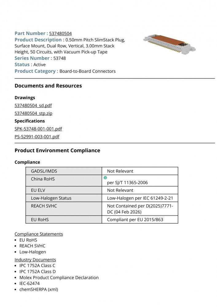 MOLEX 537480504 product document page 1