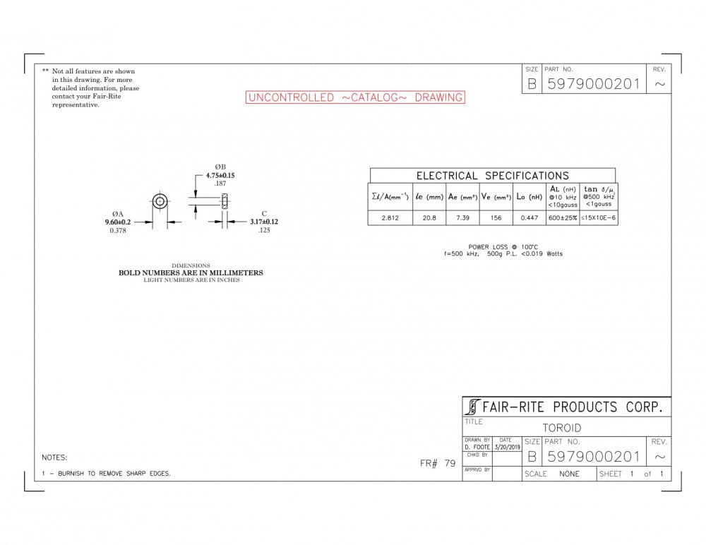 Fair-Rite 5979000201 catalog drawing
