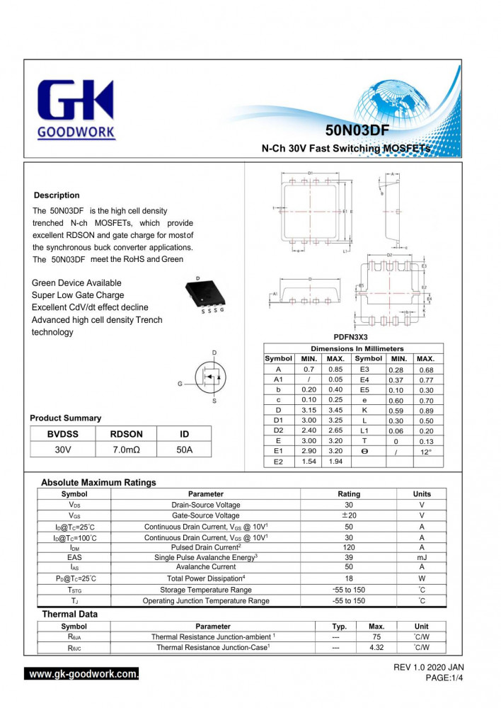 50N03DF technical document page 1