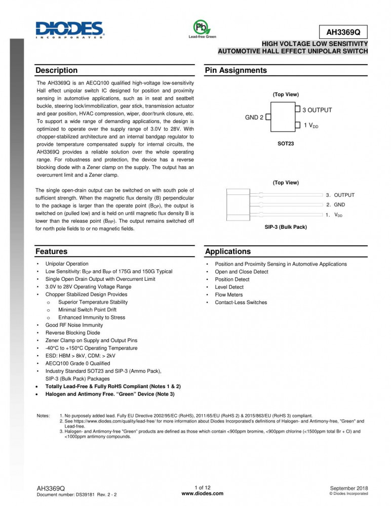 AH3369Q datasheet page 1