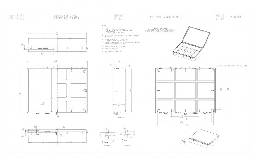 Bud Industries NBG-20010-C enclosure reference drawing