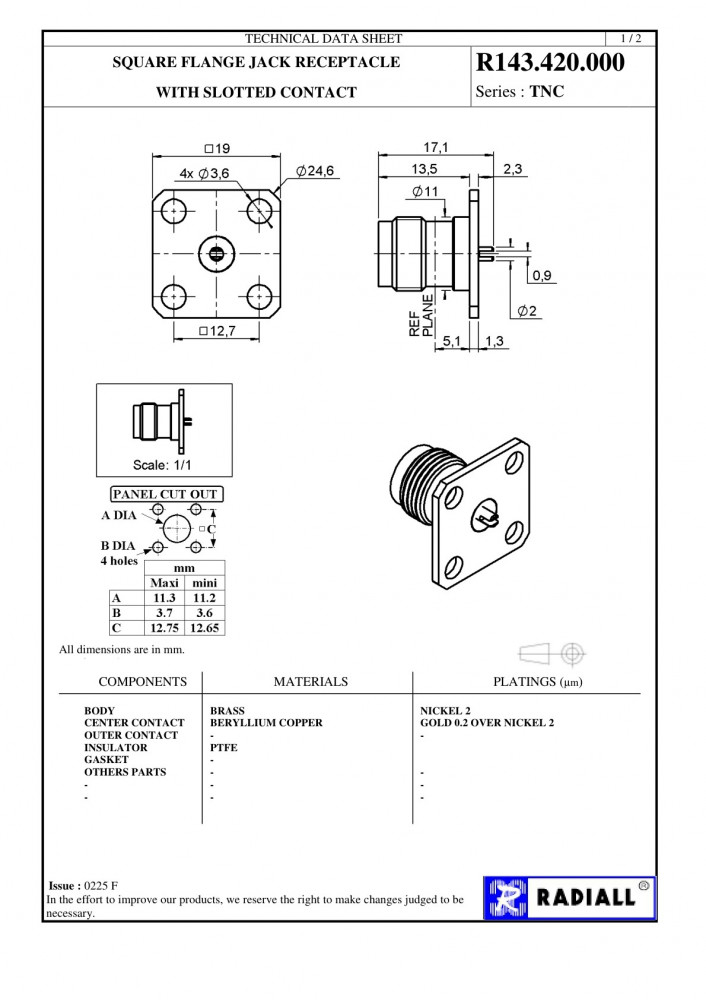 Radiall R143420000 technical documentation, page 1