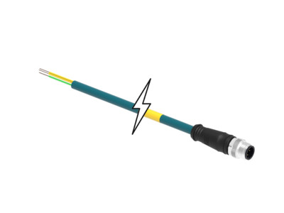Micro-Change (M12) Single-Ended Cordset, 4 Poles, D-Coded, Male (Straight) to Pigtail, 24 AWG, Teal PUR WSOR Cable, 30.0m (98.40') Length