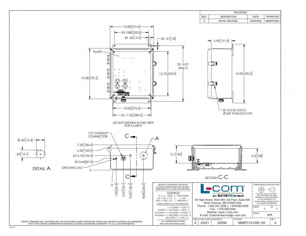 L-com NBBPC141206-100 technical drawing page