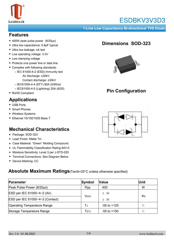 ESDBKV3V3D3 datasheet page 1