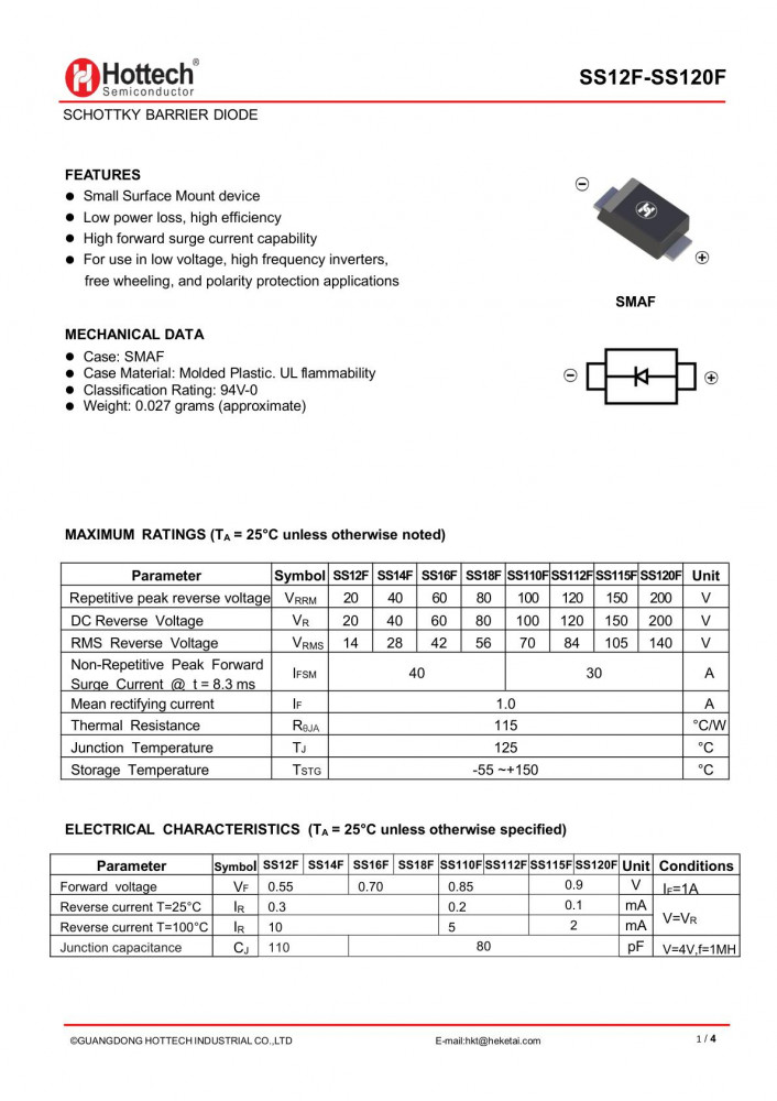 SS14F datasheet page 1