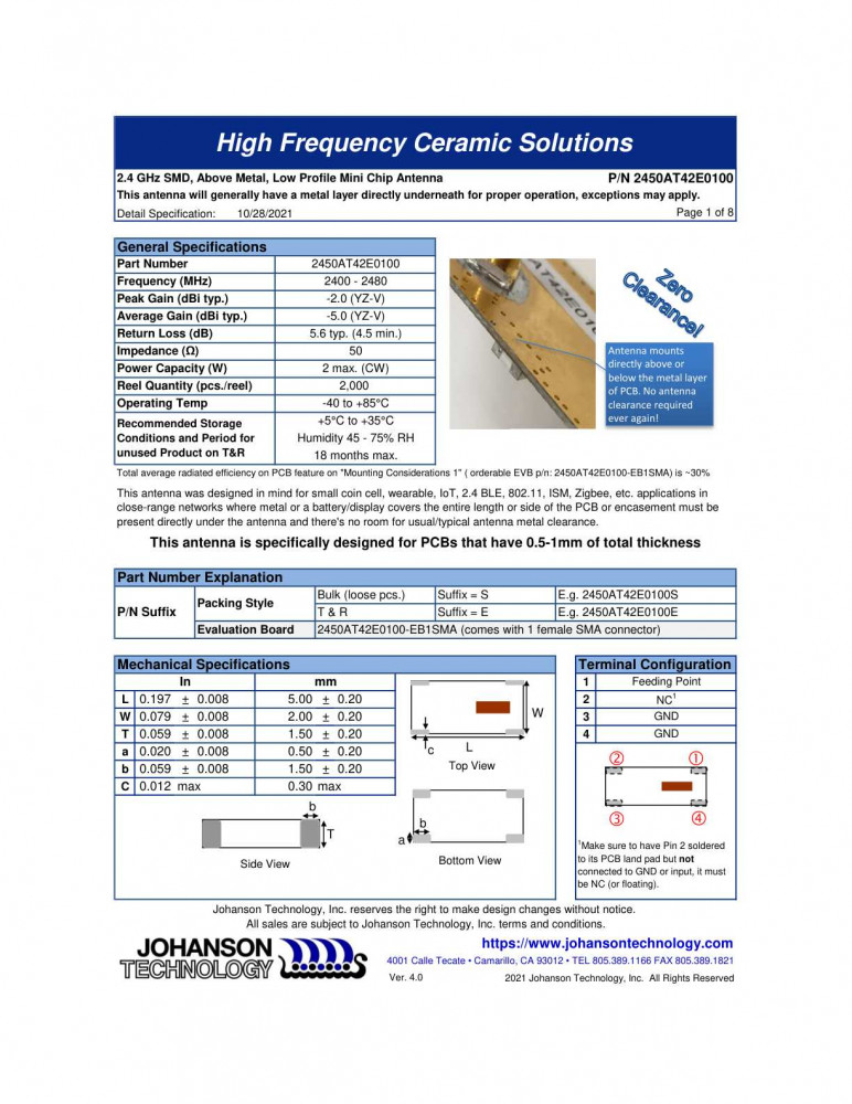 2450AT42E0100E datasheet page 1