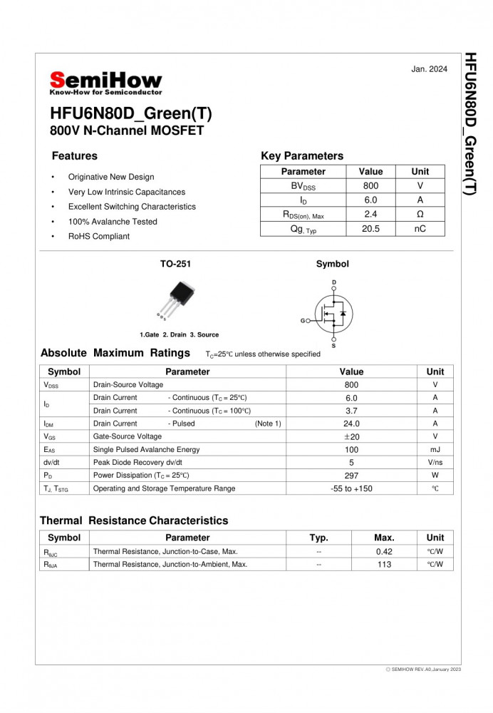 HFU6N80D datasheet page 1
