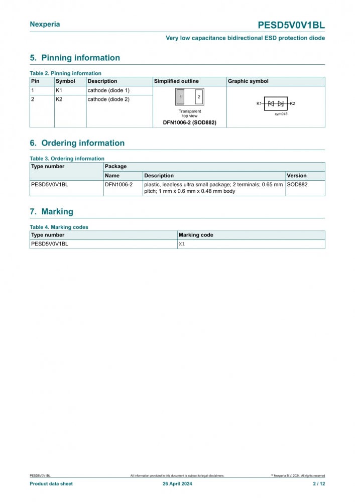 PESD5V0V1BL datasheet page 2