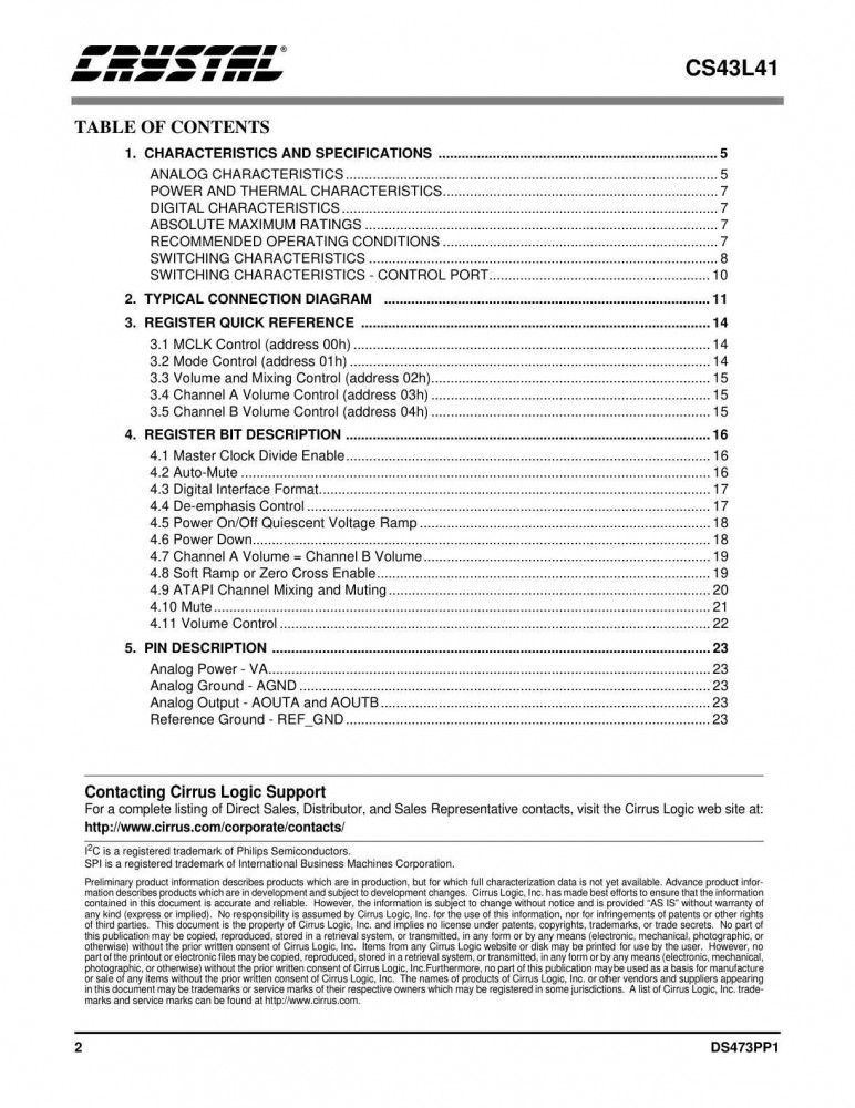 CS43L41-KZ datasheet page 2