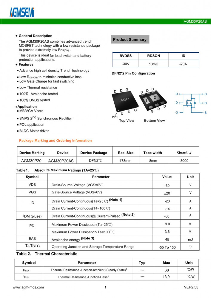 AGM30P20AS datasheet page 1