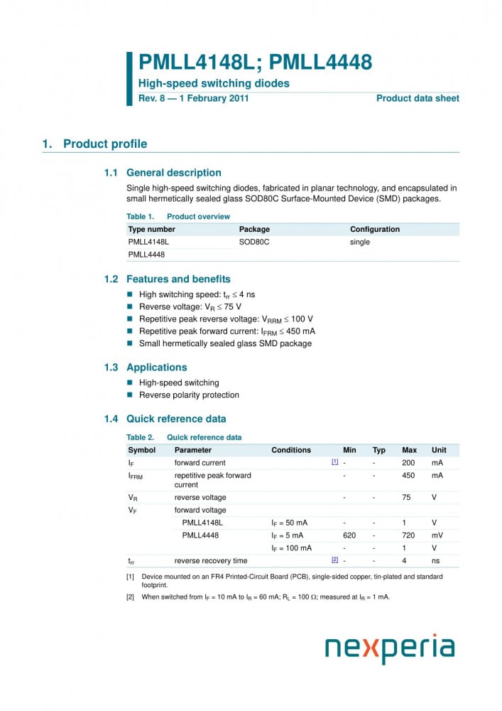 PMLL4148L datasheet page 1