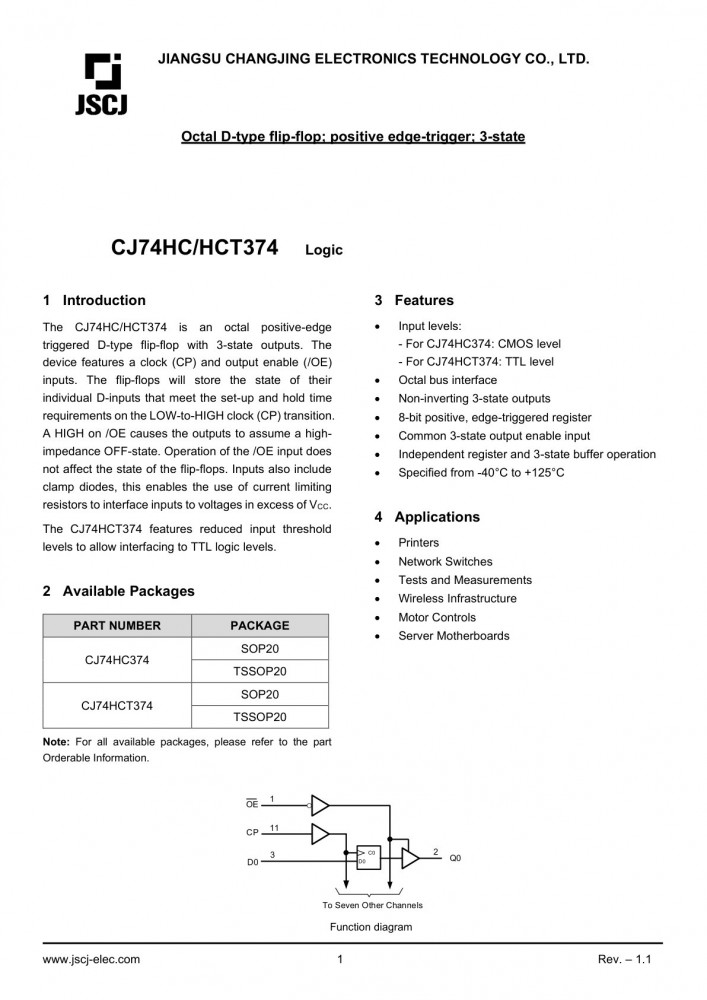 CJ74HC374BGN datasheet page 1