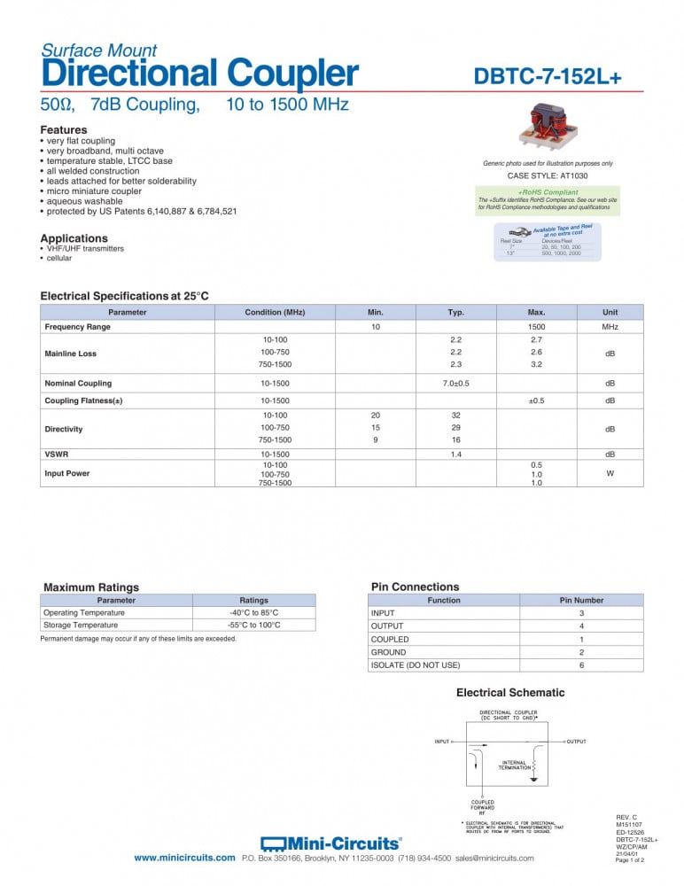DBTC-7-152L+ datasheet page 1