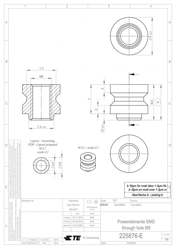 TE Connectivity ERNI 225876 technical drawing preview