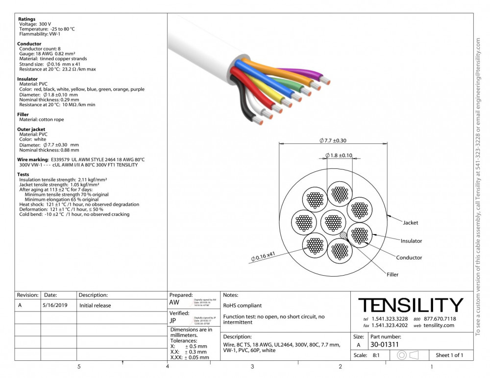 Tensility International 30-01311 cable product drawing
