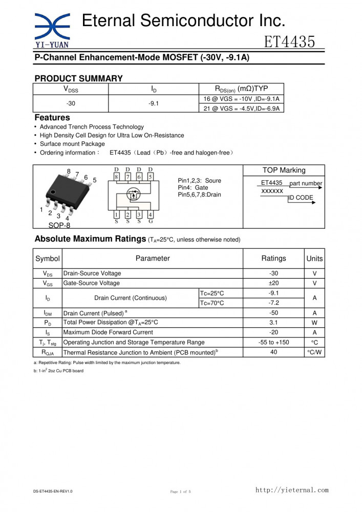 ET4435 datasheet page 1