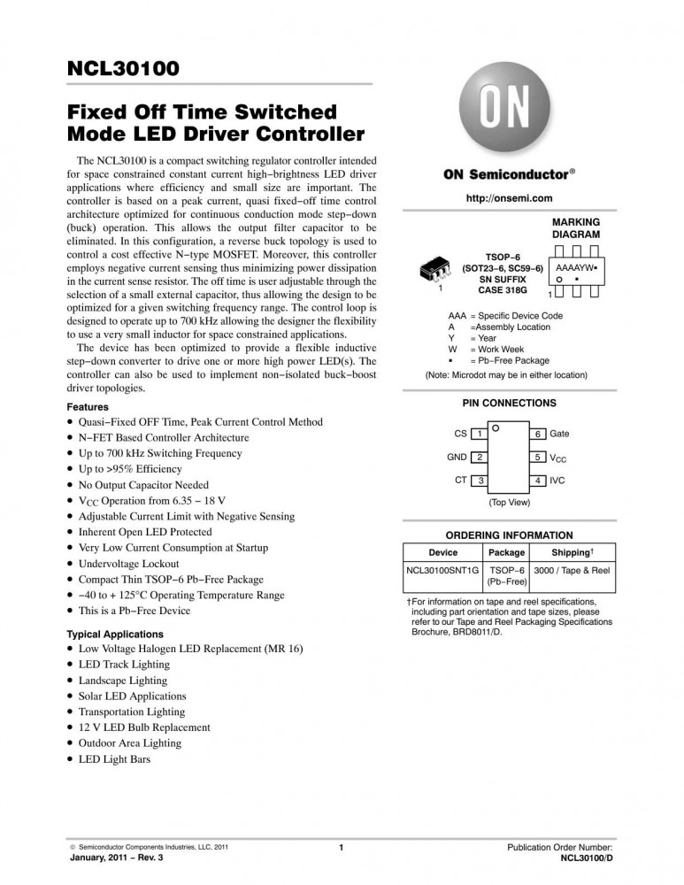 NCL30100 datasheet page 1