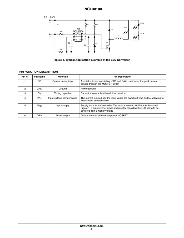 NCL30100 datasheet page 2