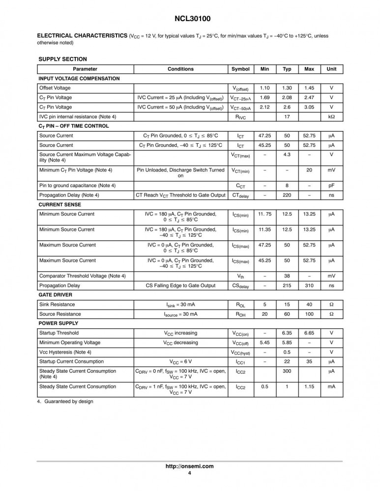 NCL30100 datasheet page 4