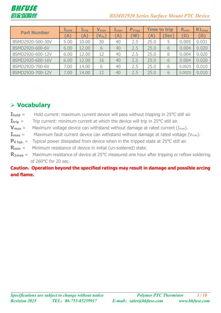 BHFUSE BSMD2920 datasheet page 3