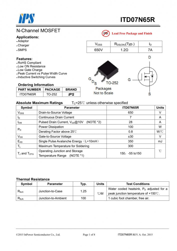 ITD07N65R datasheet page 1