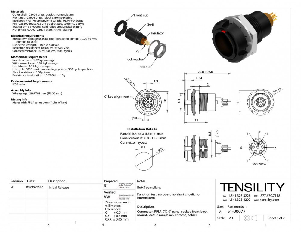 Tensility 51-00077 product drawing, page 1