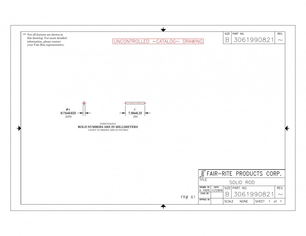 Fair-Rite 3061990821 Solid Rod drawing