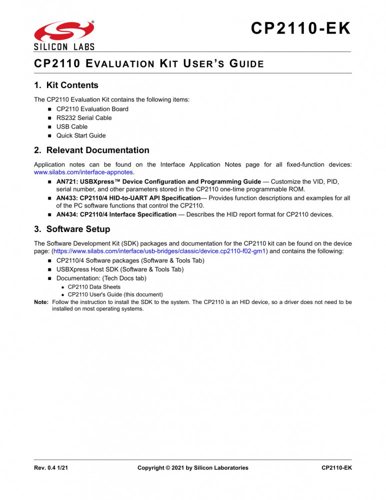 CP2110EK documentation page 1