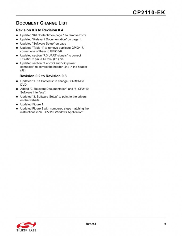 CP2110EK documentation page 9