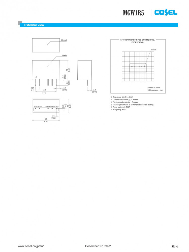 Cosel MG-series datasheet page 5