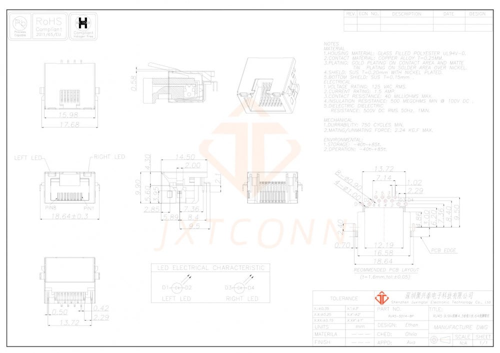 RJ45-5014-8P technical drawing