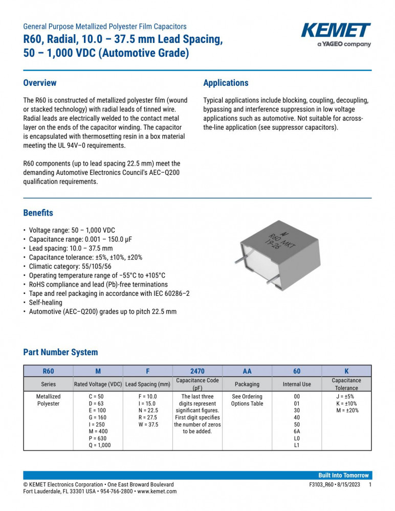 KEMET R60 datasheet page 1