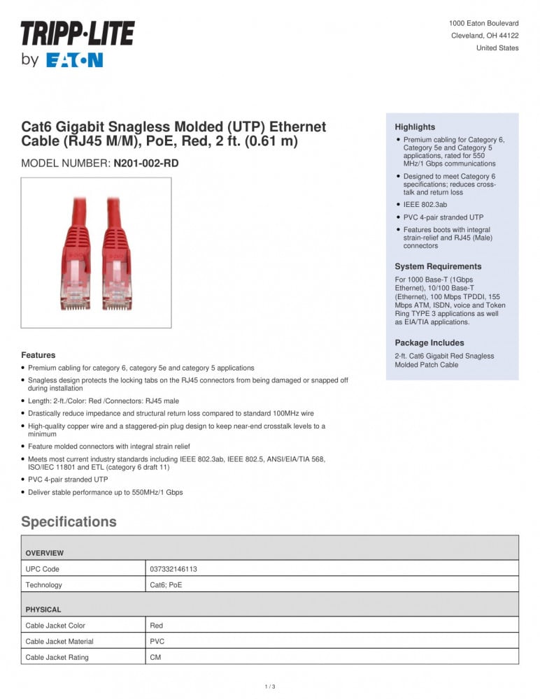 EATON N201-002-RD technical document page 1