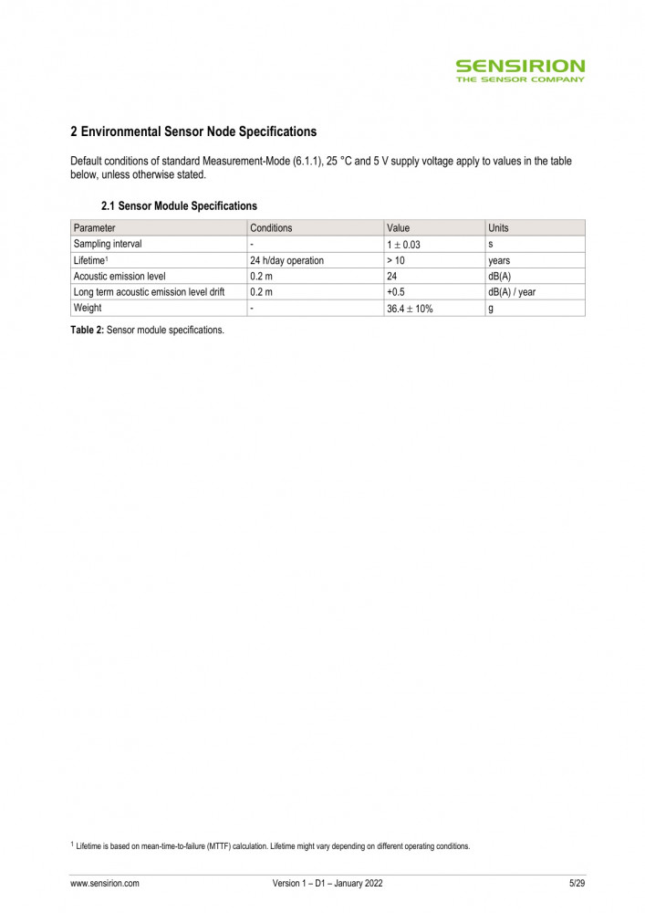 SEN5x datasheet page 5