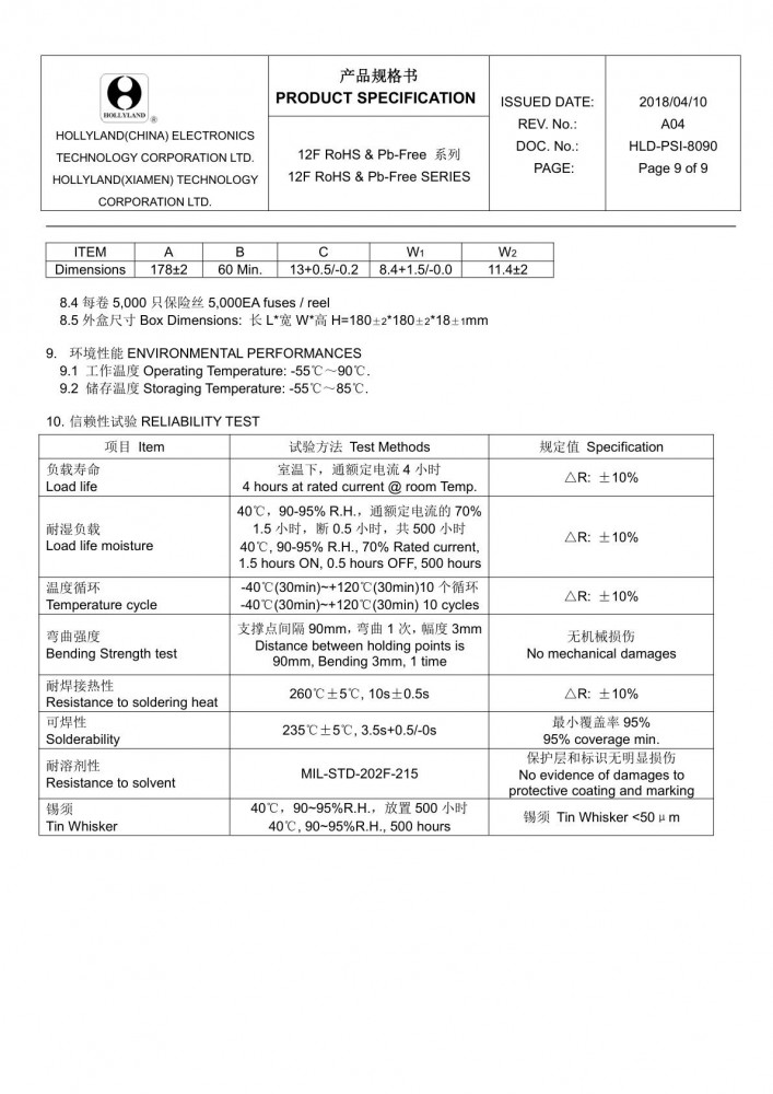 HOLLY 12F specification page 9