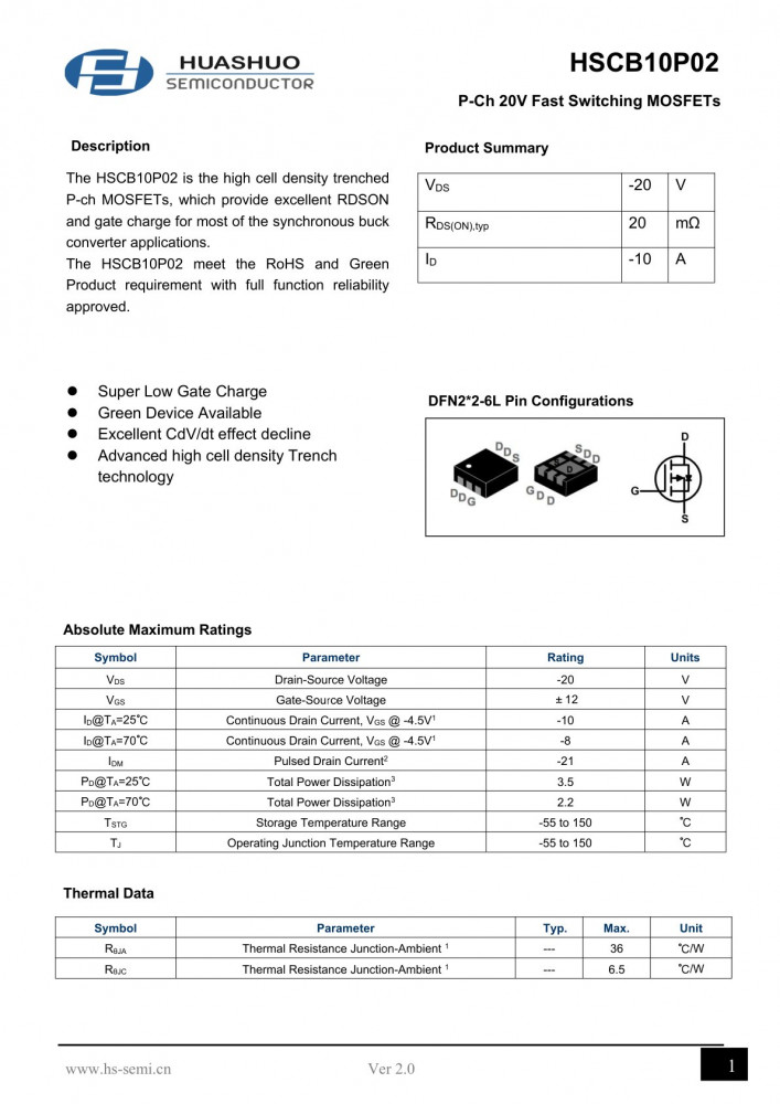 HSCB10P02 datasheet page 1