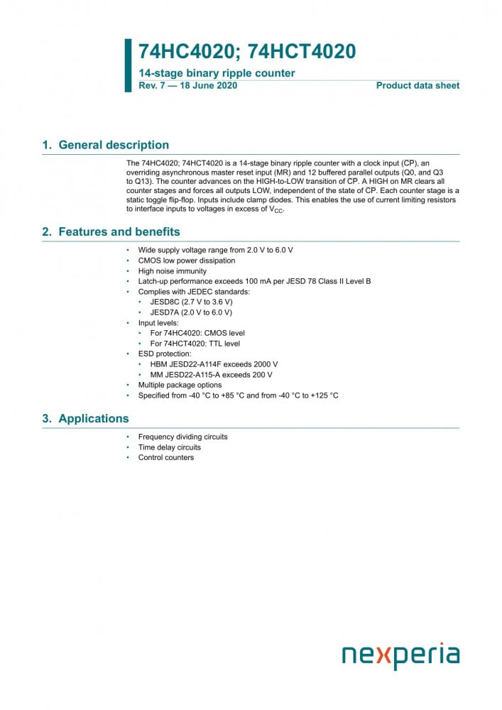 74HCT4020 datasheet page 1