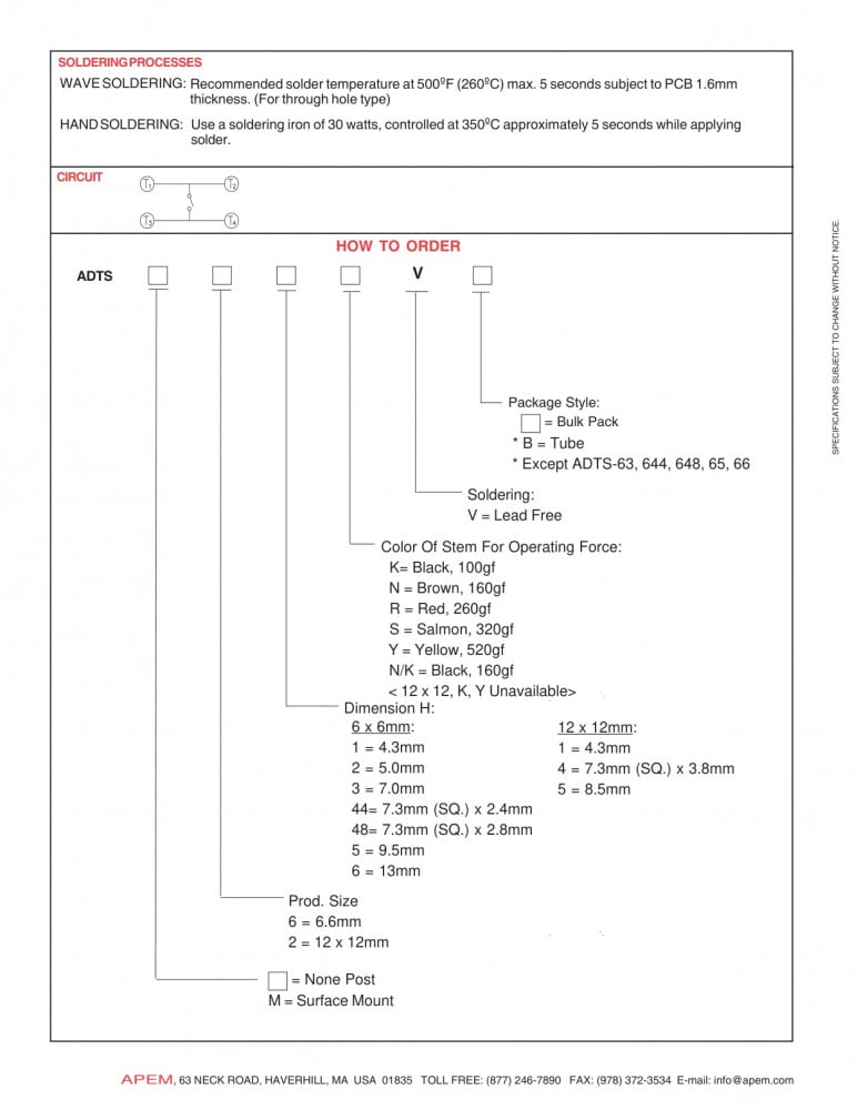 APEM AKTSC series technical document page 2