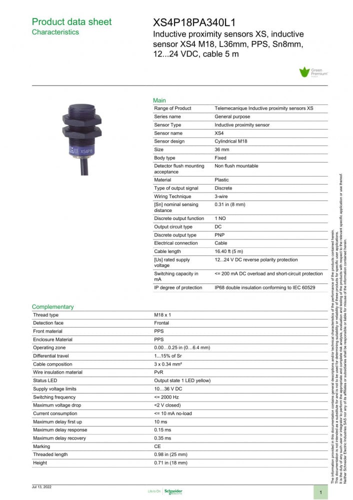 XS4P18PA340L1 technical document page 1