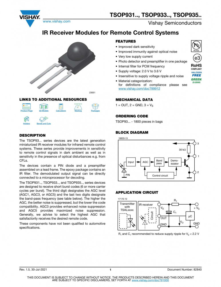TSOP93538 datasheet page 1