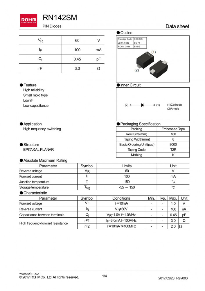 RN142SMT2R datasheet page 1