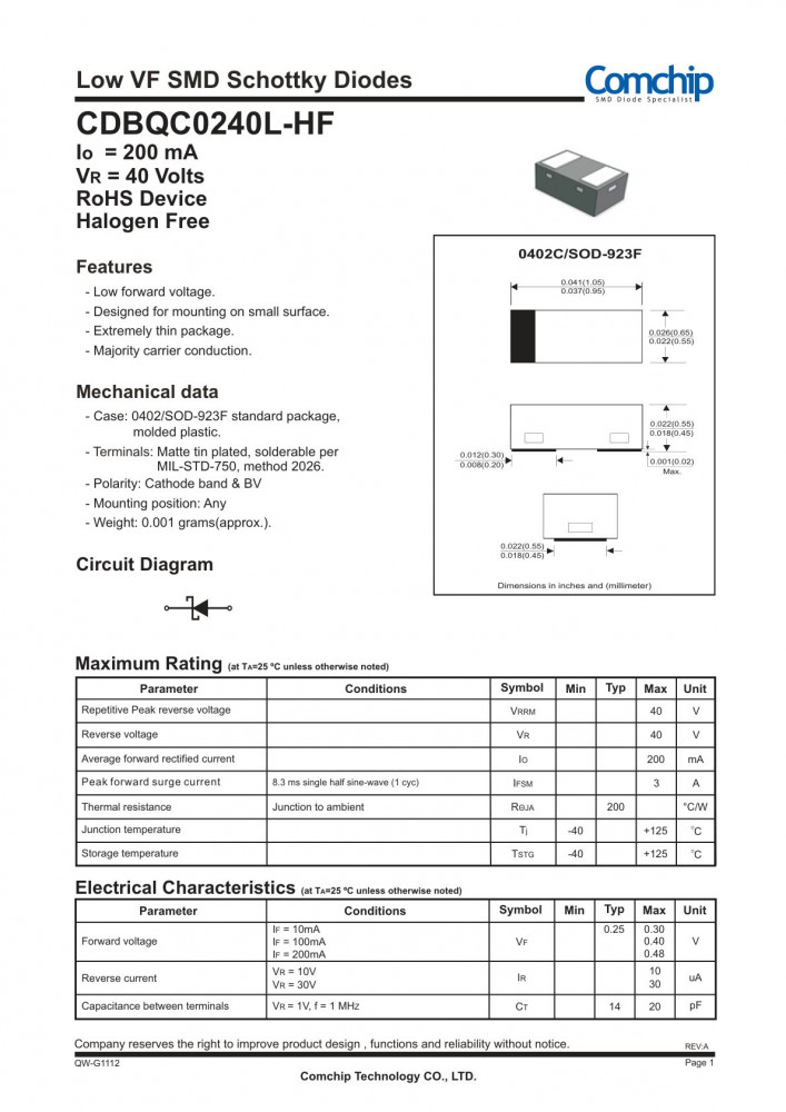 CDBQC0240L-HF datasheet page 1
