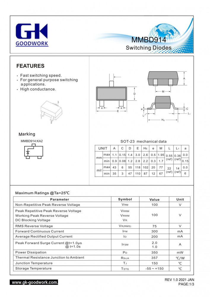MMBD914-GK datasheet page 1