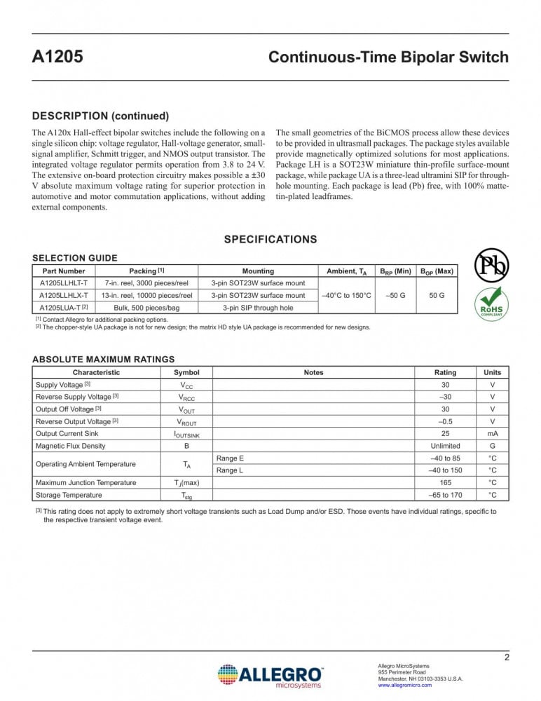 A1205 datasheet page 2